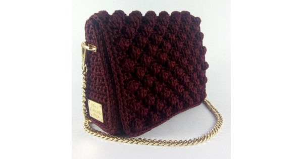 Χειροποίητη πλεκτή Τσάντα Ίριδα Μπορντό | TS-HandMade.Gr
